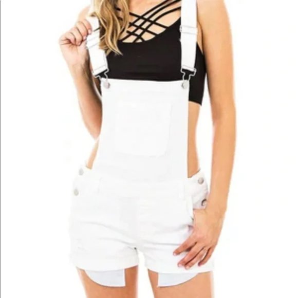 Wax Jean | Shorts | Wax Jeans Distressed Cuffed White Bib Overall ...